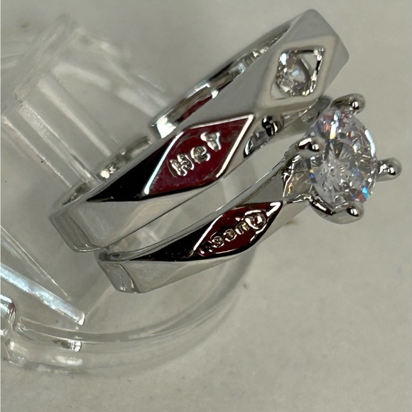 Jewelry | New Adjustable His Queen Her King Engraved Silver Tone Faux Diamond Bridal Set | Poshmark